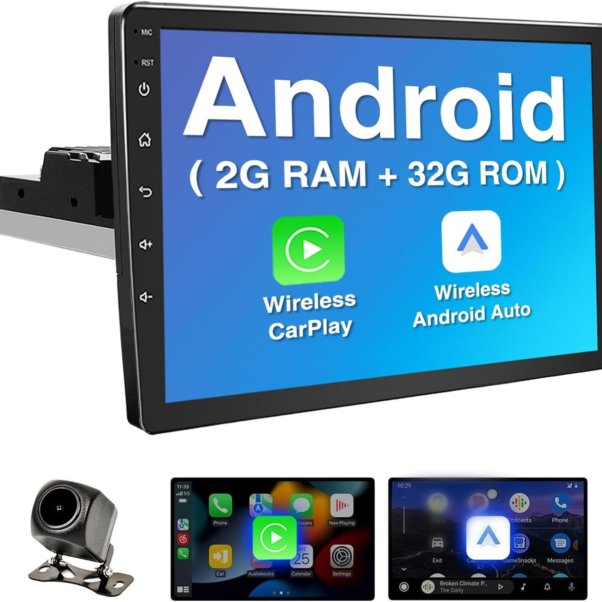 BINIZE 10 Inch Android Car Stereo Single Din CarPlay Car Radio with Ca ...